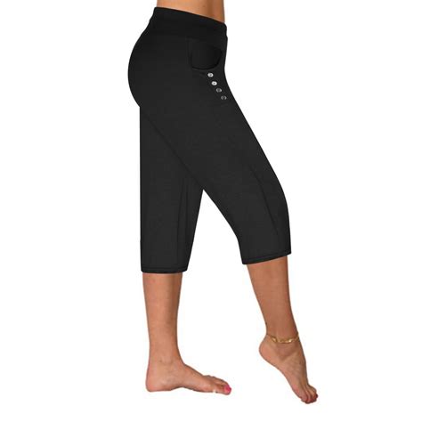 Genai Black Pants For Women Plus Size High Waisted Wide Leg Capri Pants