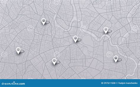 Gps Tracking Map Streets And Blocks Route Track Navigation Pins On Street Maps Navigate