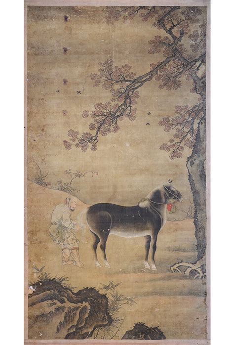 清佚名设色人马图轴 华侨博物院