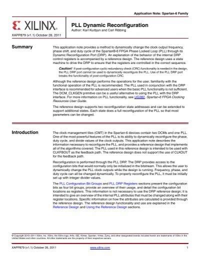 Xilinx Xapp879 Pll Dynamic Reconfiguration Application Note