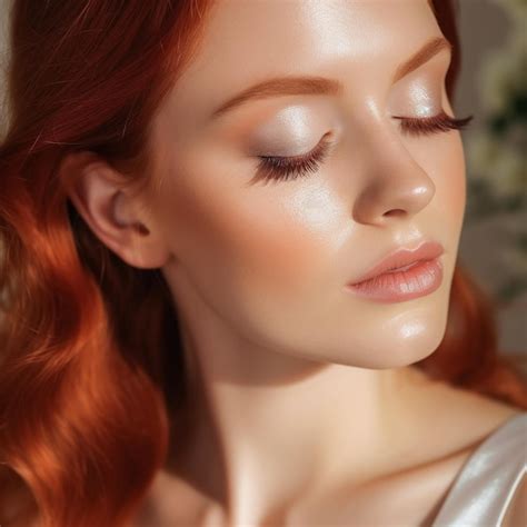 Premium Ai Image A Model With Red Hair And Makeup Looks Into The Camera