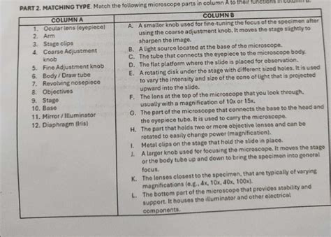 PART 2 MATCHING TYPE Match The Following StudyX