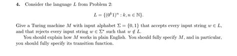 Solved Consider The Language L From Problem Chegg