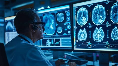 A Man With Glasses Working On A Computer With The Brain Labeled Brain Premium AI Generated Image