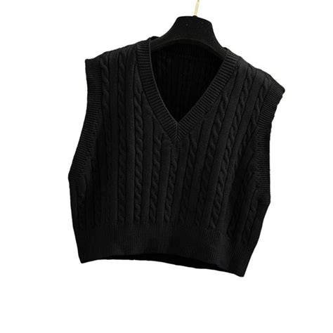 Mafulus Womens V Neck Knit Sweater Vest Solid Color Argyle Preppy