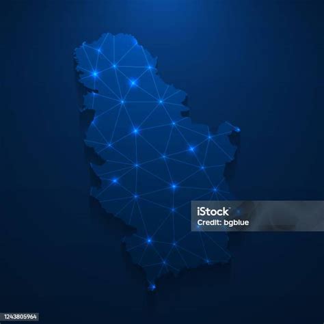 세르비아지도 네트워크 어두운 파란색 배경에 밝은 메쉬 가리키기에 대한 스톡 벡터 아트 및 기타 이미지 가리키기 가상현실