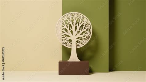 An Abstract Geometric Tree Features A Circular Canopy Rectangular Trunk And Minimalist Color