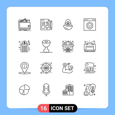 16 Thematic Vector Outlines And Editable Symbols Of Page Check Education Browser Egg Editable
