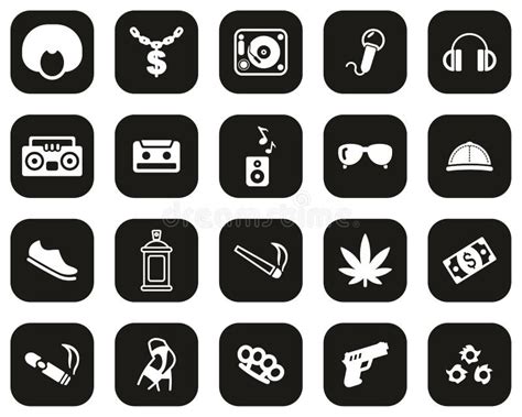 Hip Hop Culture And Fashion Icons White On Black Flat Design Set Big