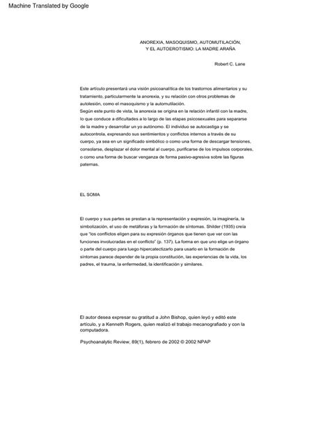 Anorexia Masochism Self Mutilation Autoerotism The Spider Mother Pdf