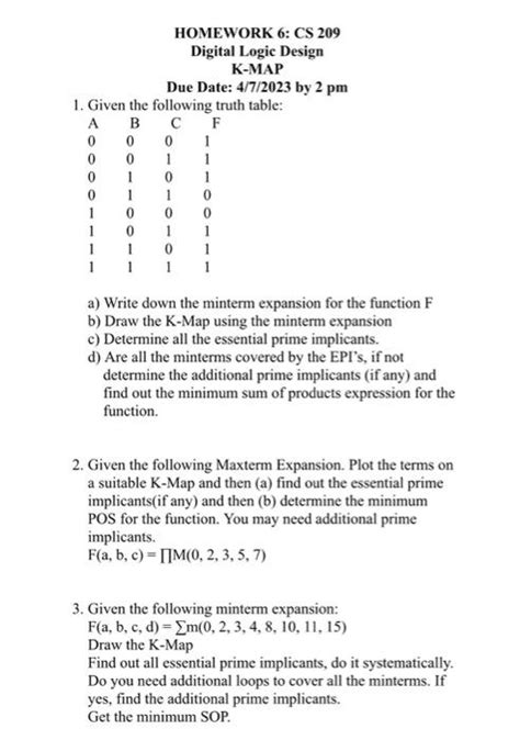 Solved A Write Down The Minterm Expansion For The Function