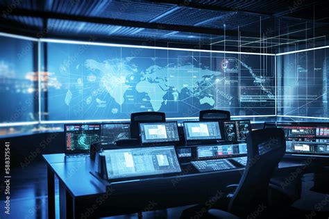 Command Center Monitors Global Operations Control Center Generative Ai Stock Illustration