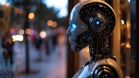 premium photo robot observing night scene through window