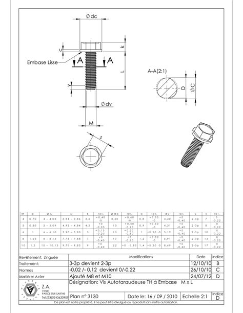 Vis autotaraudeuse Tête hexagonale TH Embase collerette Lisse 6X30