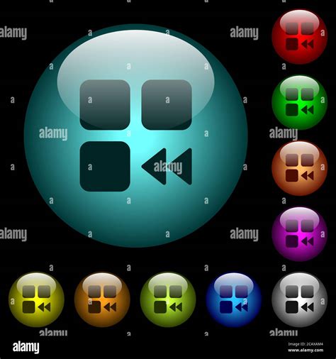 component fast backward icons in color illuminated spherical glass