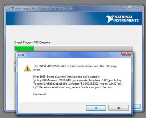 vision acquisition software installation failed