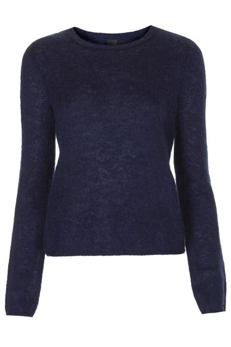 Navy Fluffy Crew Neck Sweater Topshop Navy Blue Jumper Cut With Clean