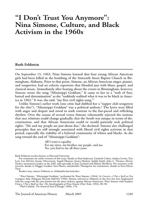 Feldstein Nina Simone Culture And Black Activism In The 1960s Pdf