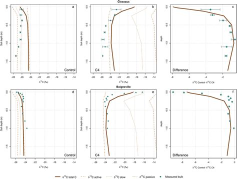 Comparison between simulated and measured soil δ¹³C profiles for the