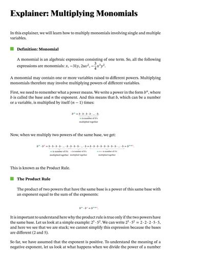 Lesson Multiplying Monomials Nagwa