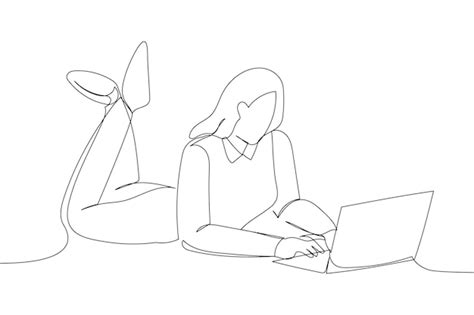 El Dibujo De Una Computadora Portátil De Trabajo En El Piso De Una