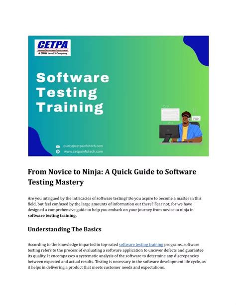 ppt from novice to ninja a quick guide to software testing mastery