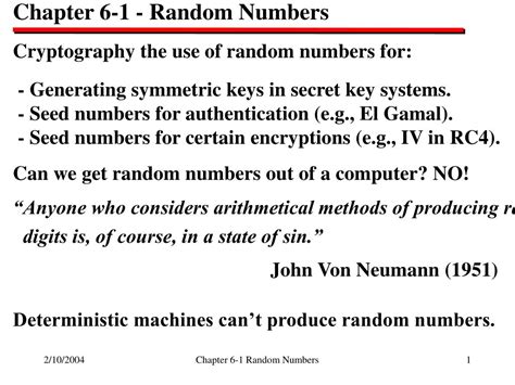 Ppt Chapter 6 1 Random Numbers Cryptography The Use Of Random Numbers For Powerpoint