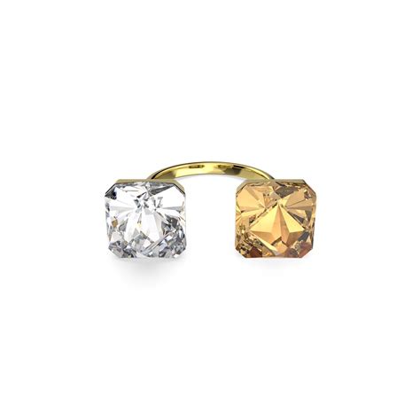 Swarovski Matrix Open Ring Pyramid Cut Yellow Gold Tone Plated