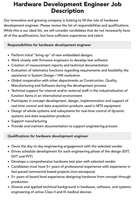 Hardware Development Engineer Job Description Velvet Jobs