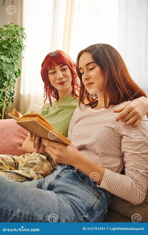 Cheerful Lesbian Couple Enjoying Quiet Moment Stock Image Image Of