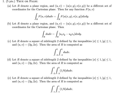 solved 1 5 pts true or false a let r denote a plane