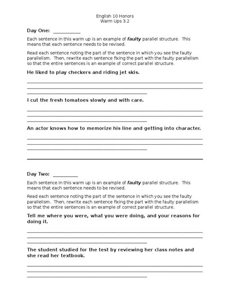 Parallel Structure Worksheets 15 Worksheets Library