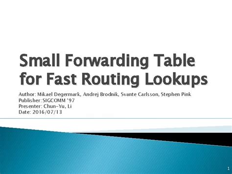 Small Forwarding Table For Fast Routing Lookups Author