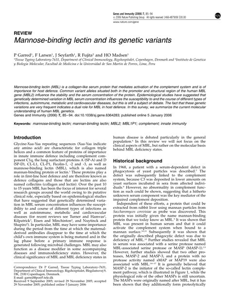 Pdf Mannose Binding Lectin And Its Genetic Variants