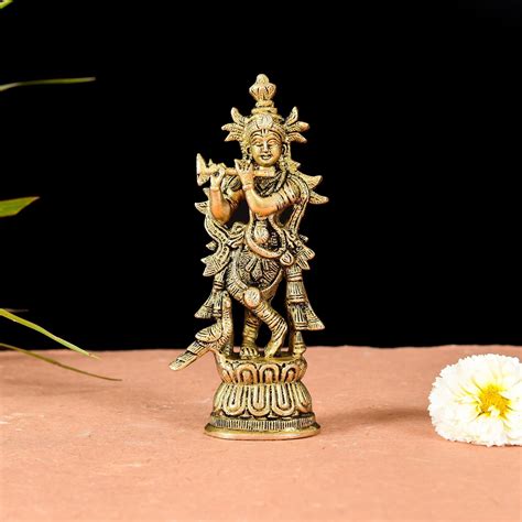 Brass Lord Krishna With Base Idol 67 Inch Vedansh Craft