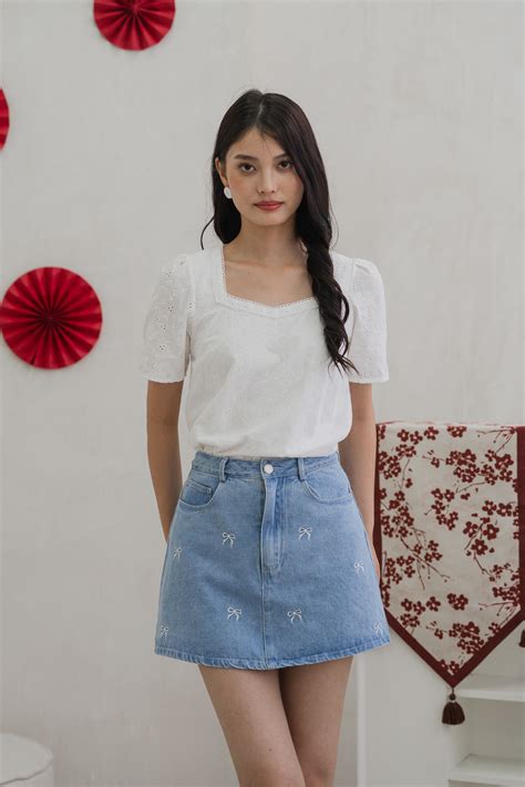 Caitlin Crochet Eyelet Top In White