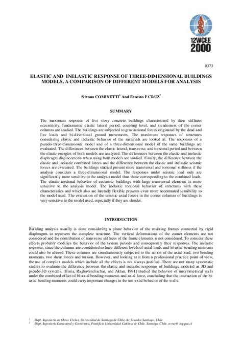 Pdf Elastic And Inelastic Response Of Three Dimensional Buildings Models A Comparison Of
