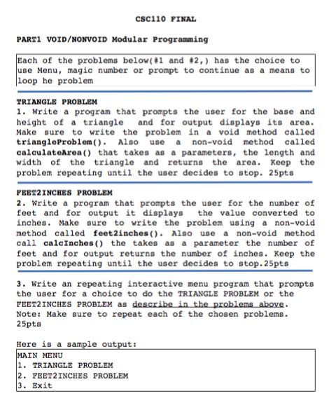 Solved CSC110 FINAL PART1 VOID NONVOID Modular Programming Chegg