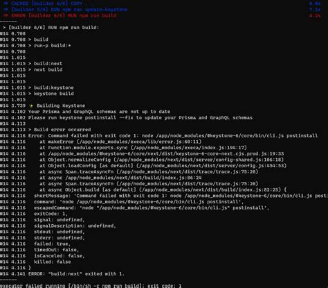 Docker Build Failing Due To Schemas Being Out Of Date Keystonejs