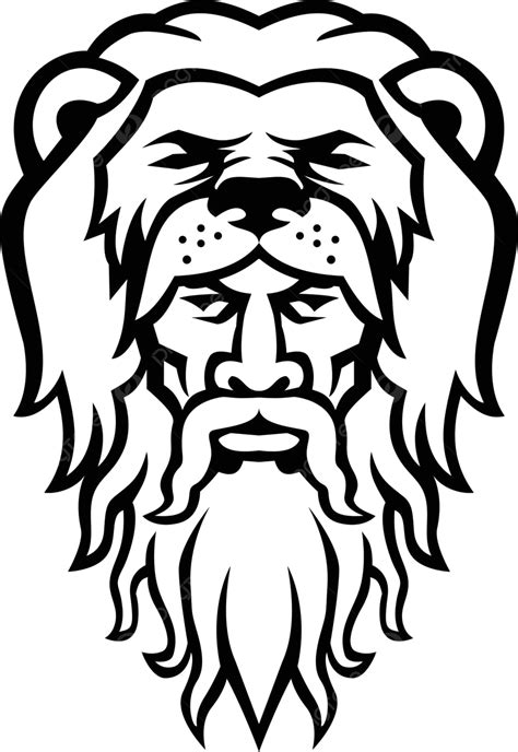 Hercules Donning A Lion Skin Headpiece As Black And White Mascot Vector