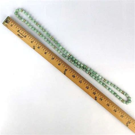 Long Mottled Jade Bead Necklace 14k Gold Spacers 32 I Gem