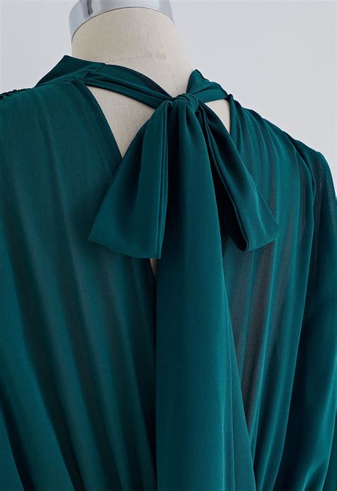 Sheer Spliced Wide Leg Cropped Jumpsuit In Dark Green Retro Indie