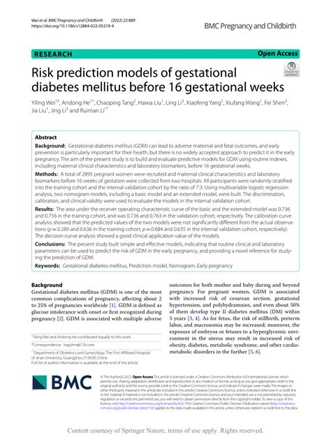 Pdf Risk Prediction Models Of Gestational Diabetes Mellitus Before 16