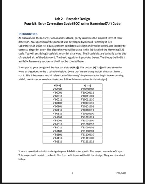 solved lab 2 encoder design four bit error correction code