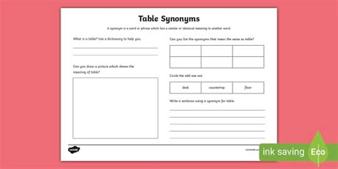 Table Synonyms Worksheet Teacher Made Twinkl