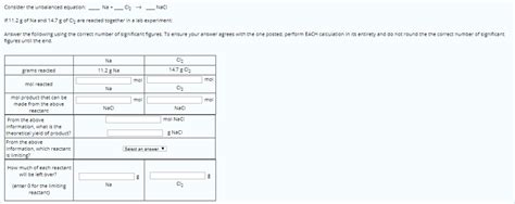 Solved Consider The Unbalanced Equation Na·一一ci2 →ーnacl If