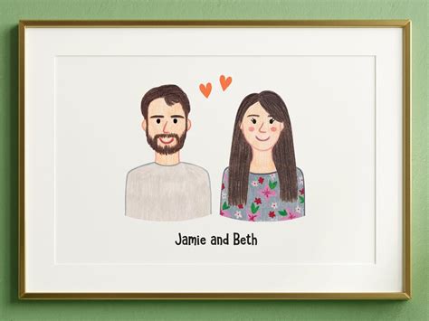 Illustrated Couple Portrait Custom Couple Portrait Hand Drawn Couple