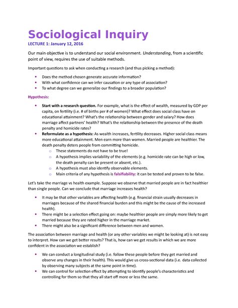 Soci211 Notes Sociological Inquiry Lecture 1 January 12 2016 Our
