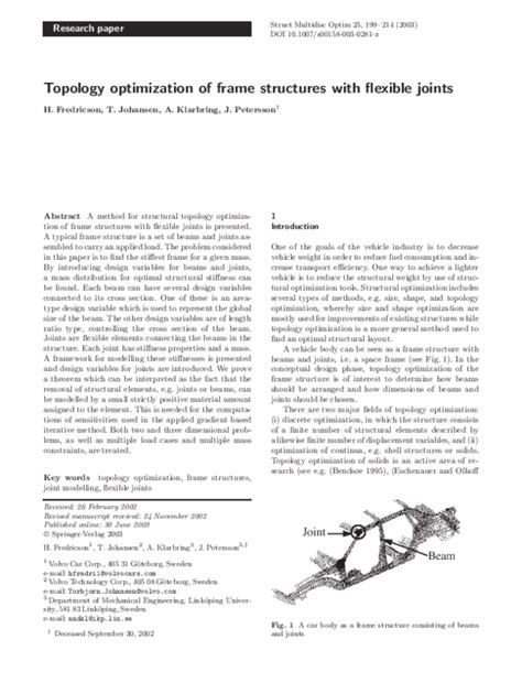 Pdf Topology Optimization Of Frame Structures With Flexible Joints