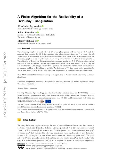 Pdf A Finite Algorithm For The Realizabilty Of A Delaunay Triangulation
